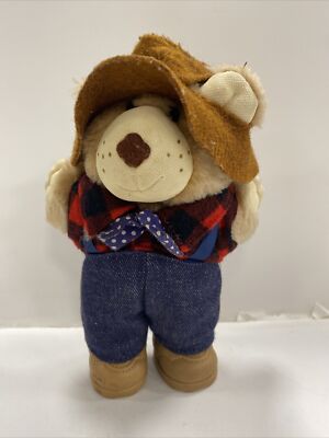 Furskins Xavier Roberts MINI Teddy Bear with Boots Overalls Plaid Bow ...