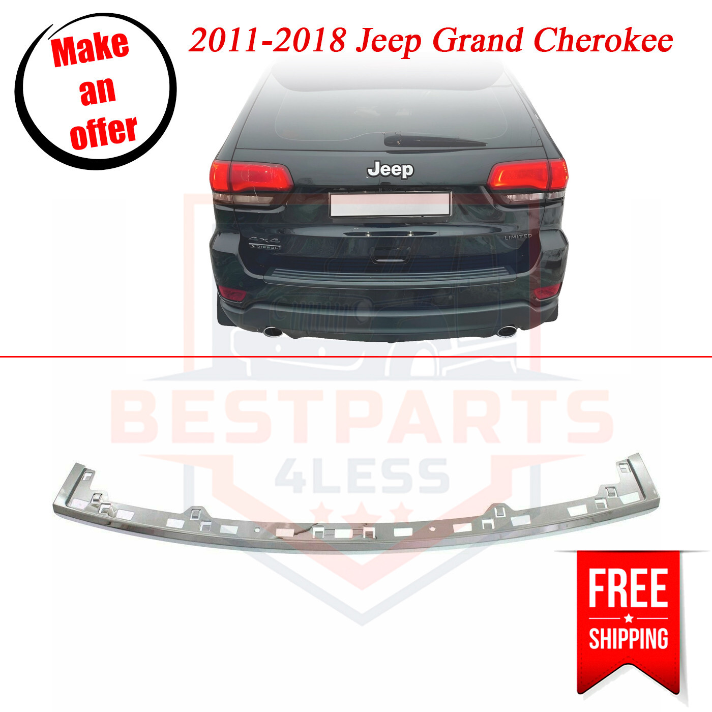 Rear Bumper Face Bar Trim, CH1144100 6CG07SZ0AB for 2011-18 Jeep Grand ...