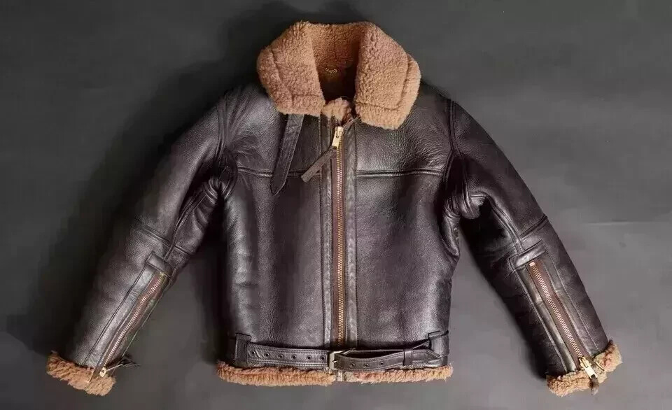 Men's Brown B3 RAF Irvin Genuine Shearling Sheepskin Flying Leather Fur ...