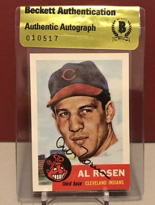 AL ROSEN Autographed 1953 Topps Archives 1991 Baseball BECKETT ...