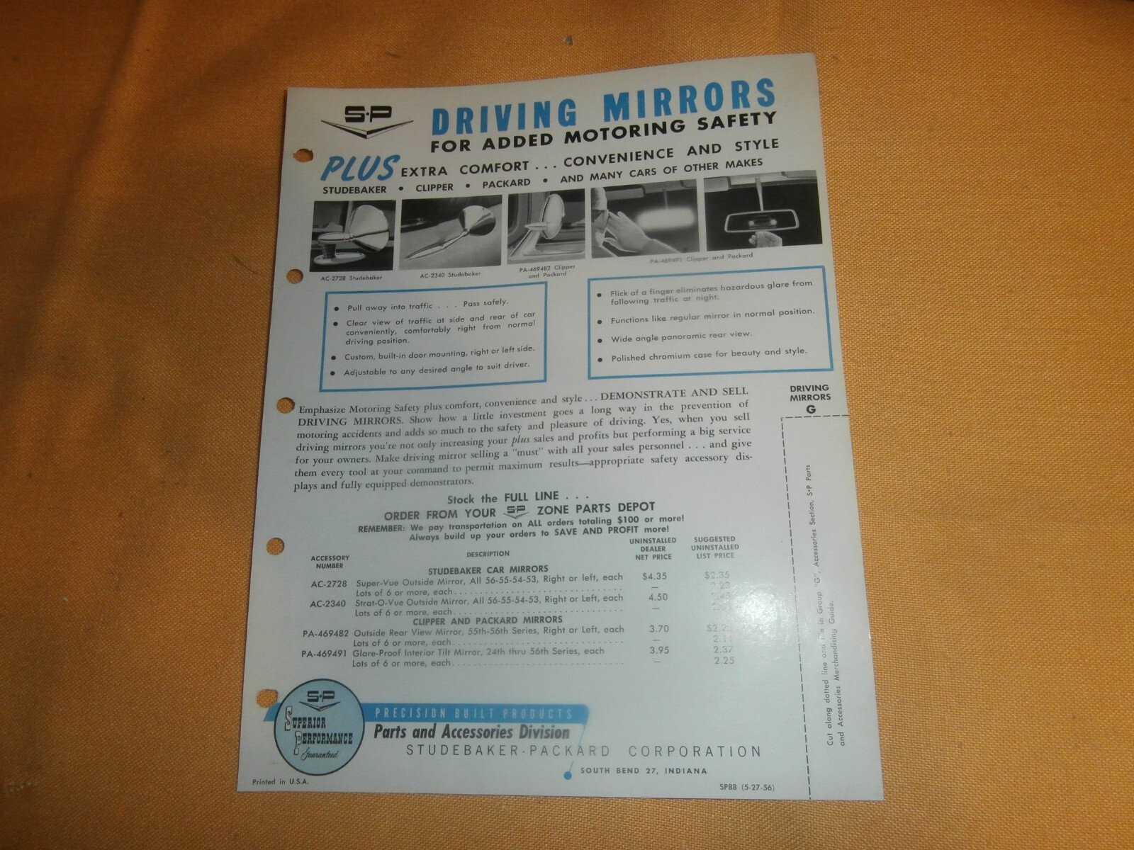 5 Studebaker Dealer Order Price Papers Rear View Mirror Luggage Carrier ...