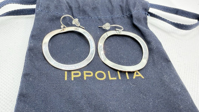 Ippolita 925 Sterling Silver Wavy Circle Hoop Shiny Earrings w/pouch ...