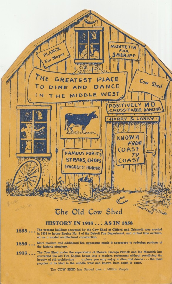 Vintage 1950s The Cow Shed Restaurant Menu - Detroit, Michigan | eBay UK