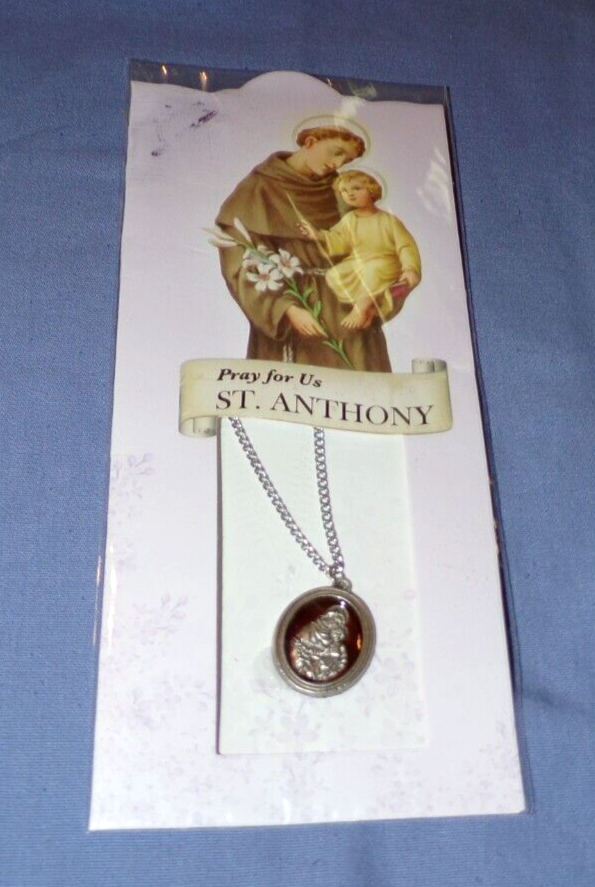 Pray for Us St. Anthony Necklace Medal Pendant Charm Oval Metal ...