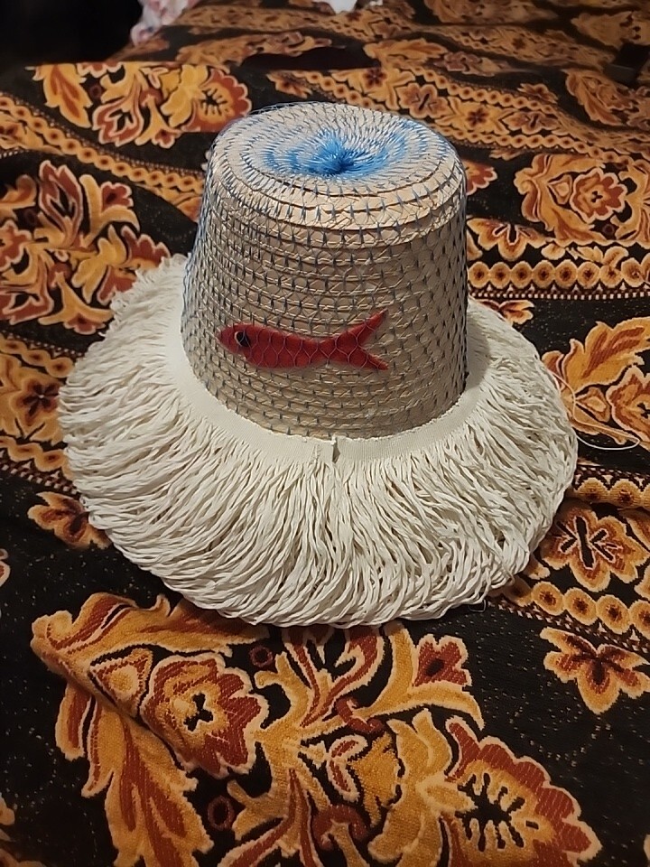 Vintage Styled By Rose Woven Straw Tiki/Hat Sun - Gem