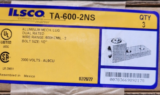 ILSCO Ta-600-2ns Mechanical Lug 2-600 MCM Wire D2054 for sale online | eBay