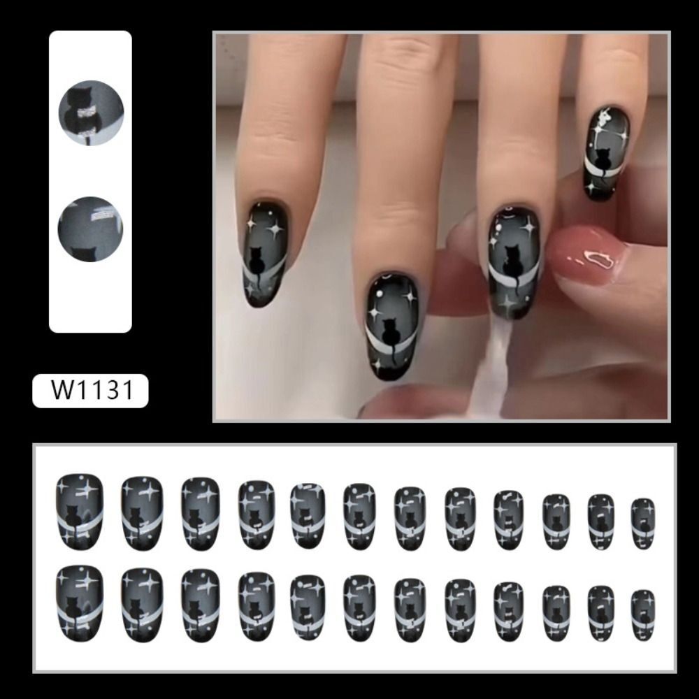 Black Fake Nails Long Oval Nail Tips Detachable False Nails for DIY | eBay