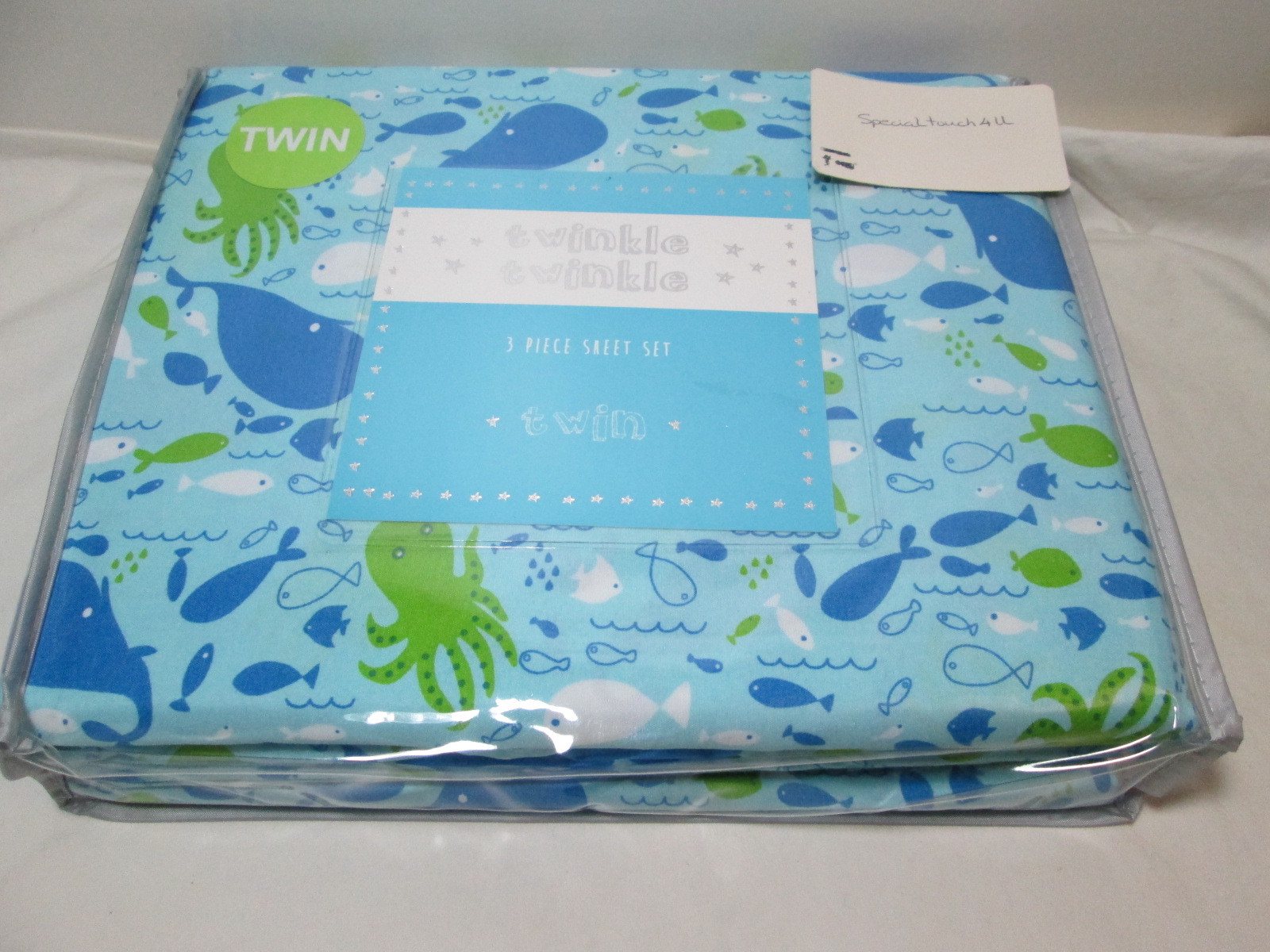 Twinkle Twinkle SEAWORLD Whale Fish Octopus Twin Sheet Set ~ Aqua Blue ...