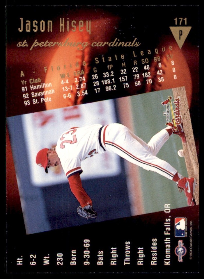 1994 Classic Best Gold Jason Hisey St. Petersburg Cardinals #171 1101 ...