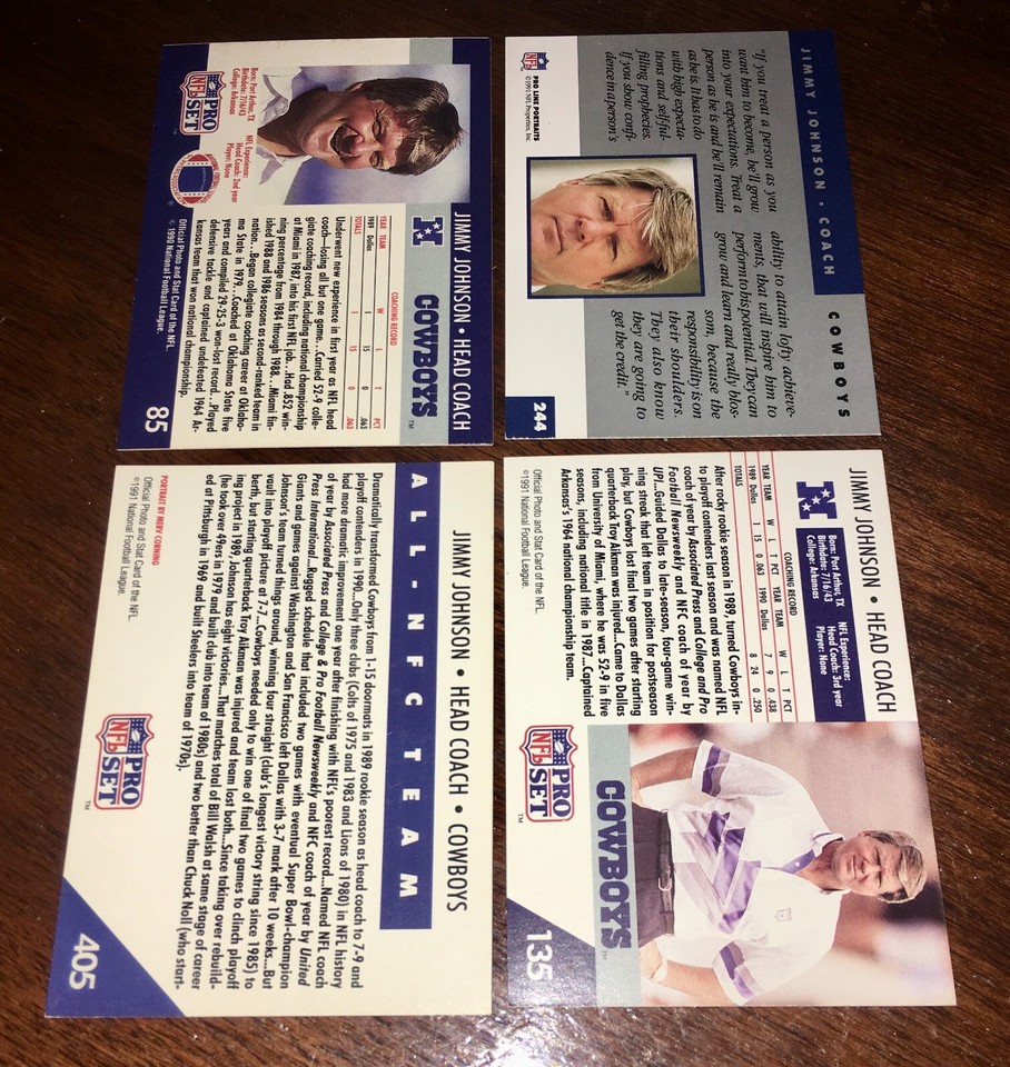 (4) Jimmy Johnson HC Football Cards 1990 ProSet 91 ProSet x2 ProLine Portraits | eBay
