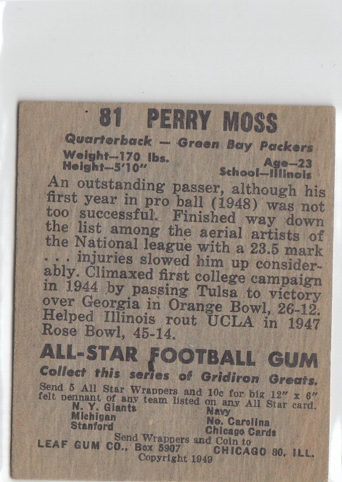 1949 Leaf #81 Perry Moss VG No Greases | eBay