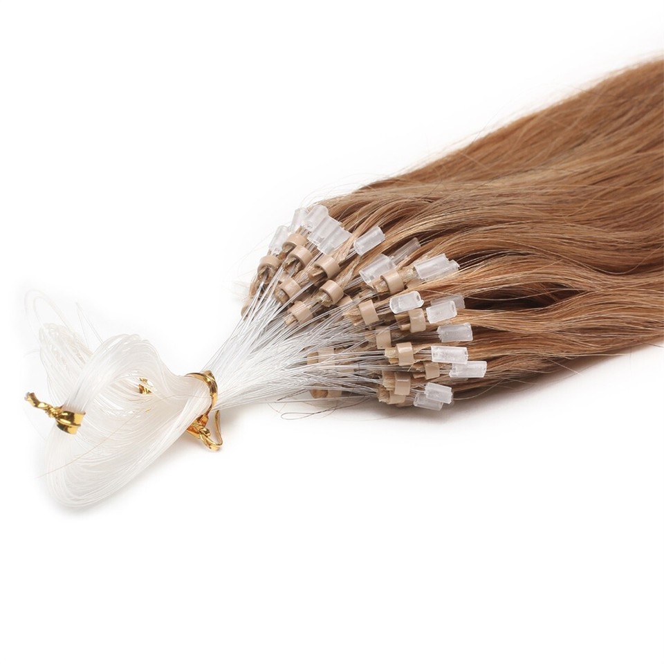 Pre-Looped Fish Line Micro Ring Beads Link Hair Extensions Real Remy ...