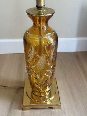 Vintage Nathan Lagin & Co. Hand Blown Amber Cut Glass & Brass Table ...