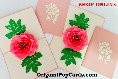 Origami Pop Cards Big Peony Rose in Pink 3D Pop Up Greeting Card ...