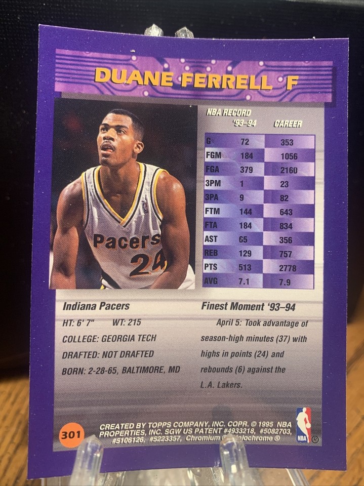 1994-95 Finest #301 Duane Ferrell Indiana Pacers | eBay