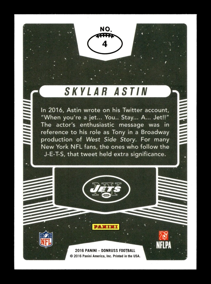 2016 Panini Donruss #4 Skylar Astin Fans Of The Game New York Jets Fan ...