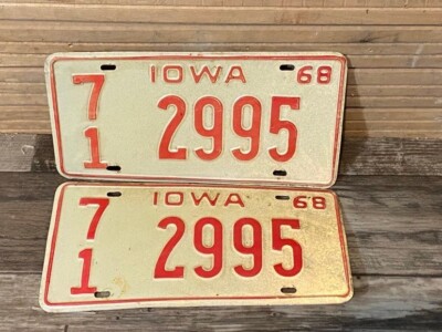 1968 pair of Iowa license plates. County 71 2995 | eBay