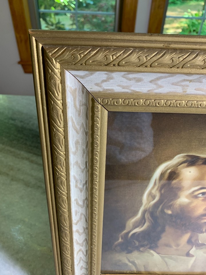 Vintage 1941 Kriebel and Bates Jesus Frame Print Art Deco Gilded Gold ...