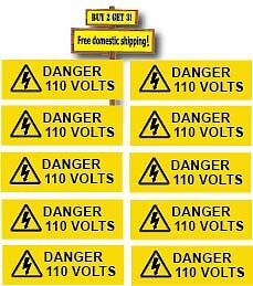 10 DANGER 110 VOLTS High Voltage Safety Yellow Decal Stickers .5" x 1.5 ...