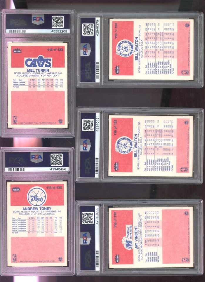 1986-87 Fleer #116 Melvin Turpin ROOKIE RC PSA 9 Graded Basketball Card ...