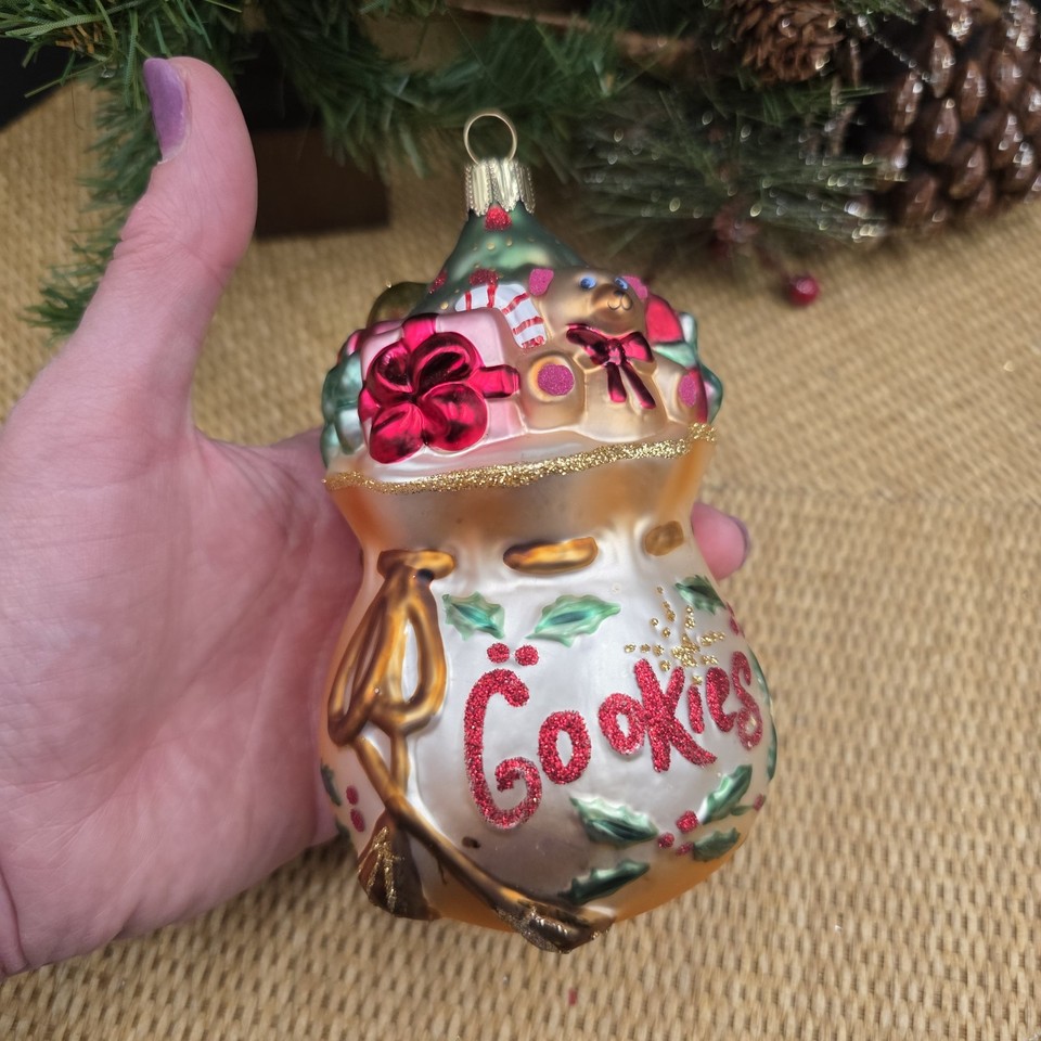 Lenox Glass Christmas Ornament Cookie Jar Teddy Bear Presents Holly ...