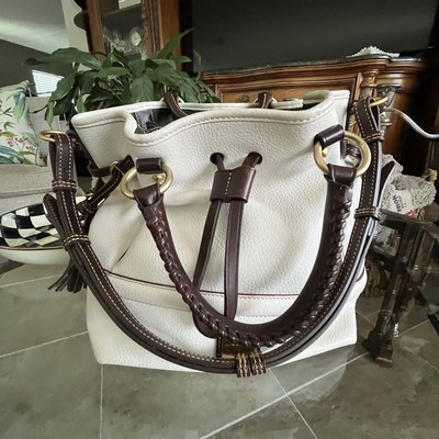 Dooney & Bourke Buckley Bag Chalky Off White Florentine Leather Brown Tmoro Trim | eBay