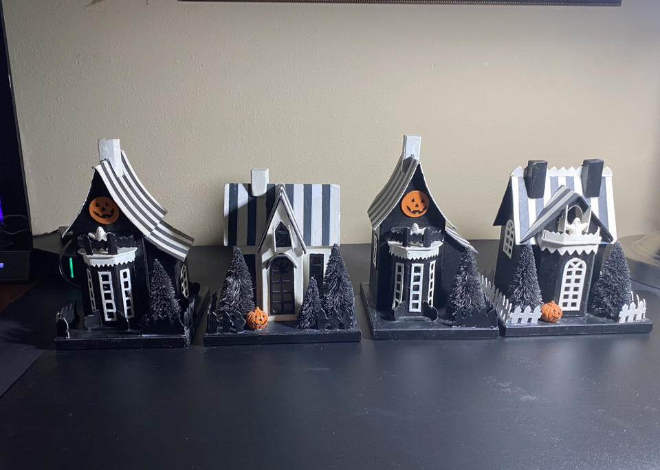 Set of 4 Cardboard Mantle Halloween Spooky House Village Tabletop ...