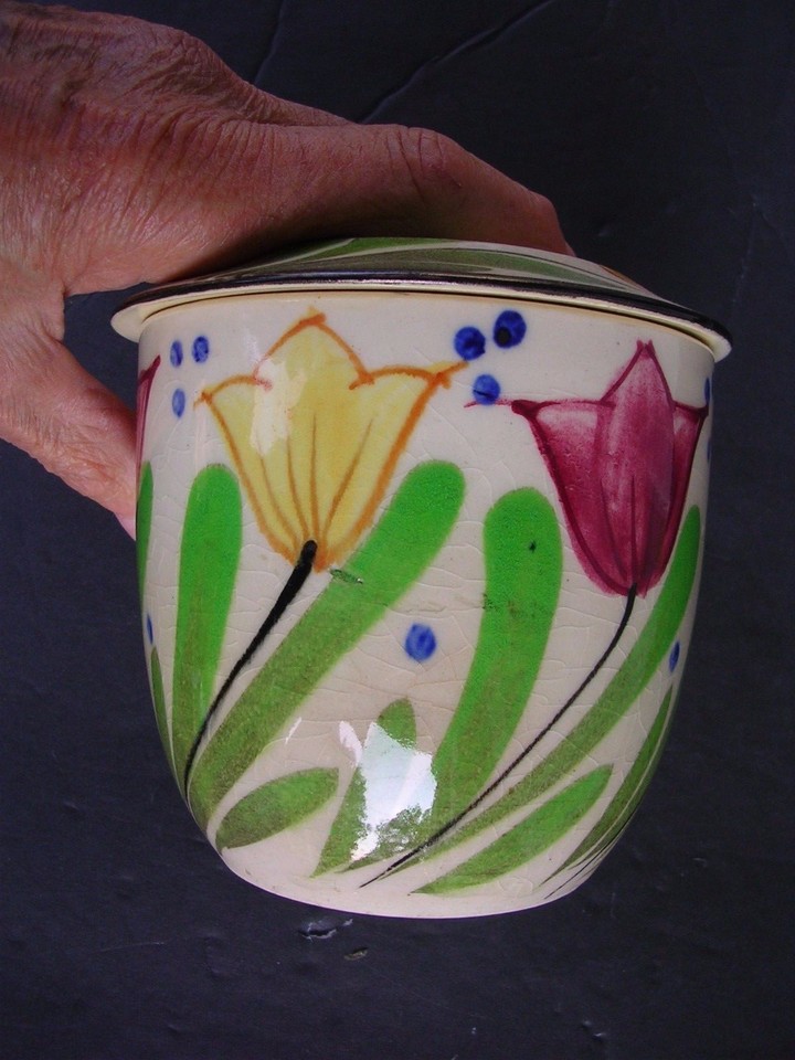 RARE ANTIQUE Pottery set 3 Piece, LARGE ONE IS 5" TALL, HAND PAINTED ...