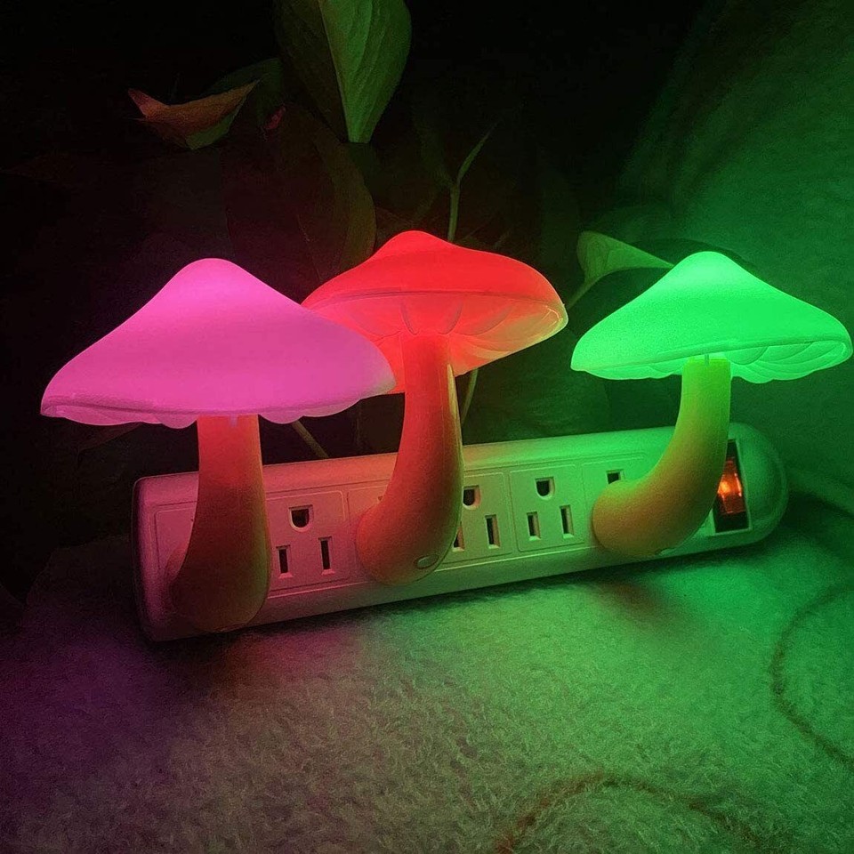 US LED Night Lights Mushroom Gradient Light Sensor Plug-in Wall Lamps ...