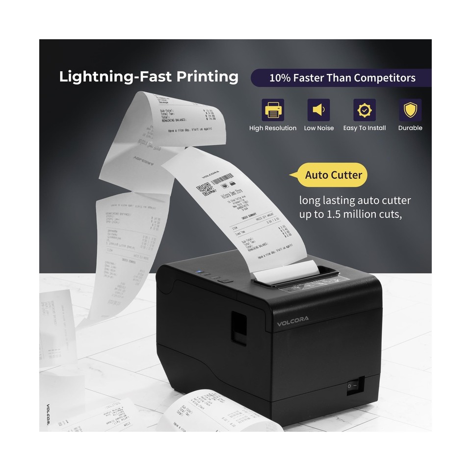 Volcora Thermal Receipt Printer, 80mm USB/Ethernet POS QR Code Printer ...
