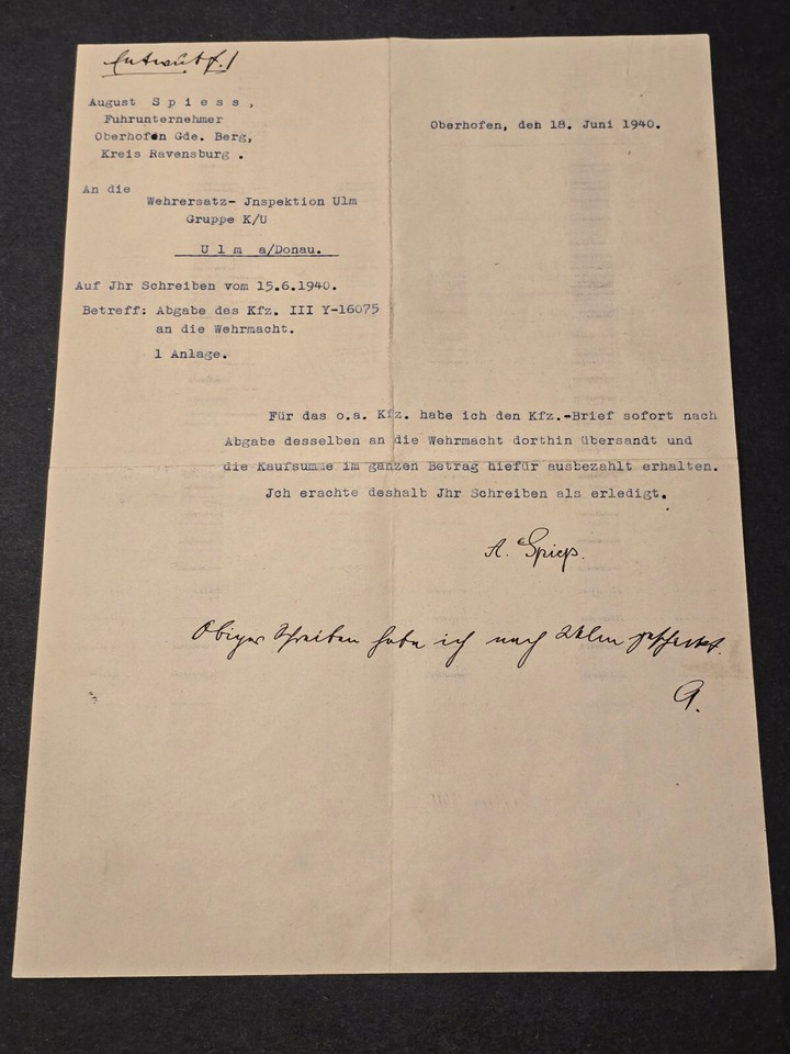1940 THIRD REICH MILITARY TRANSPORT COMPANY WEHRMACHT Document WW2 WWII ...
