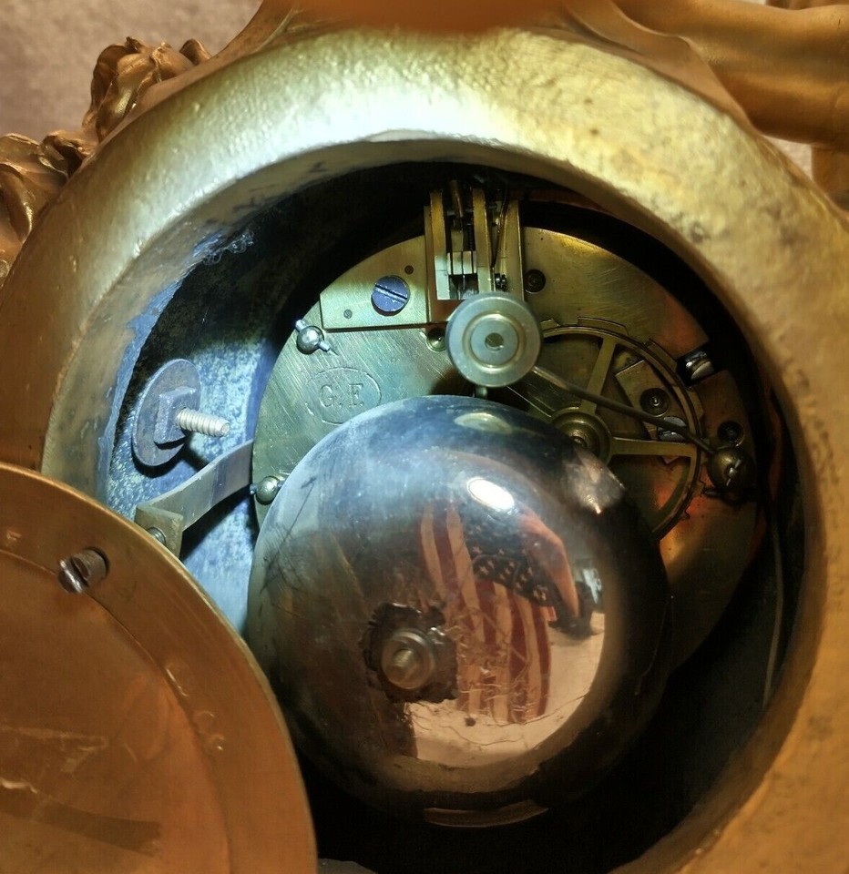 Antique P. H. Mourey Gilt Metal Mantel Clock With Porcelain Dial ...