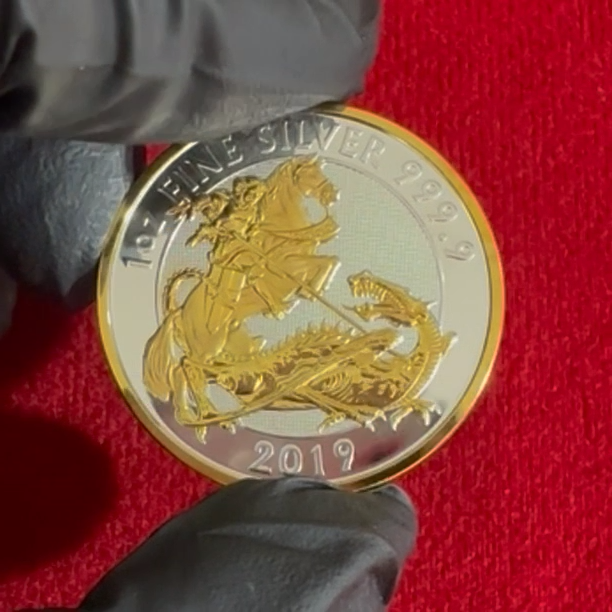 1 Troy OZ .9999 Silver 2019 British Silver Valiant Coin w/ 24K Gilding ...
