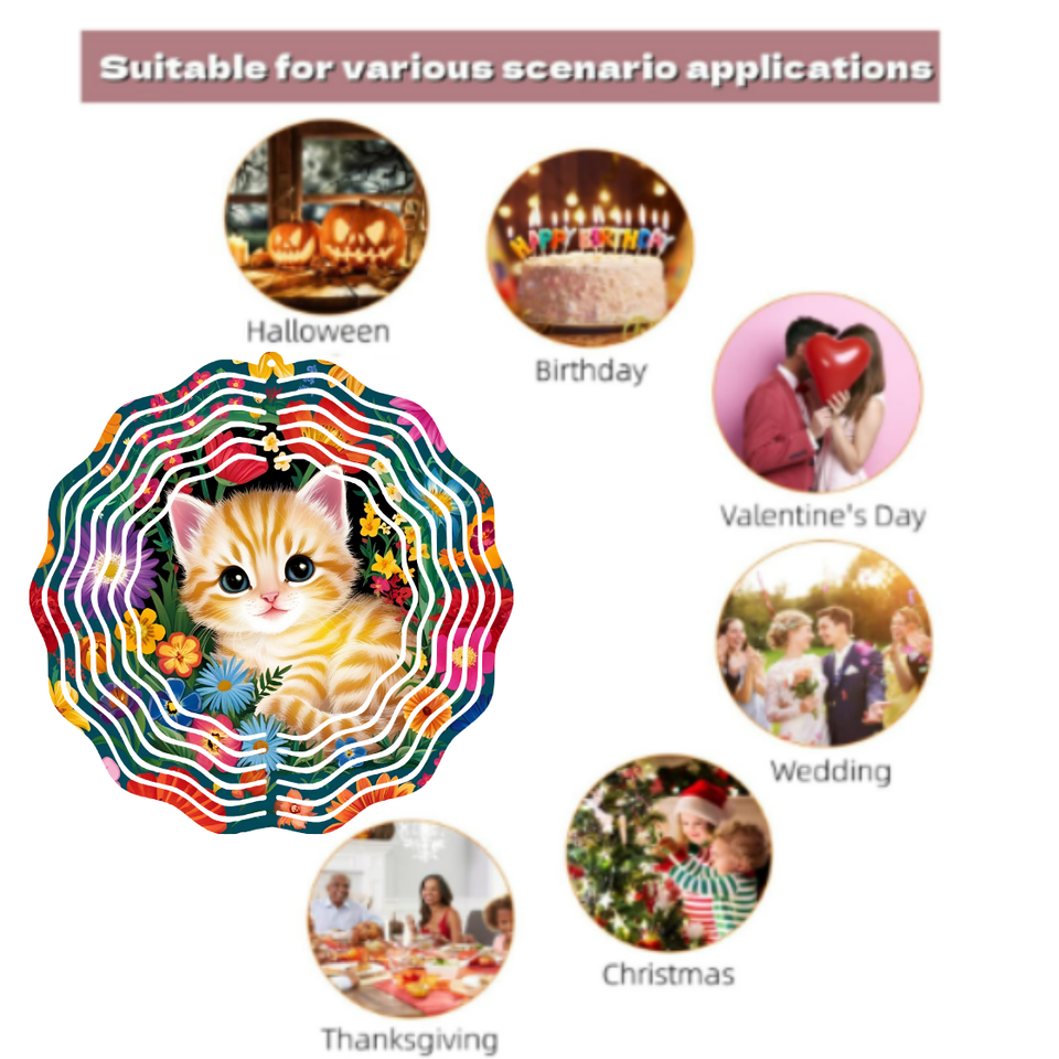 Orange Tabby Cat Wind Spinner Metal Kinetic 10" Flower Hanging Yard ...