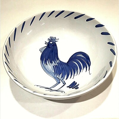 The Cellar Serving Bowl Rooster Bird Blue Salad Pasta Art Pottery Macy ...