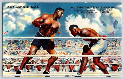 Postcard Jack Dempsey Restaurant Advertising - Painting of Boxing Match ...