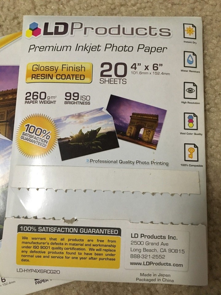 LD Premium Inkjet Photo Paper Glossy Finish 4" x 6" 20 Sheets Opened | eBay