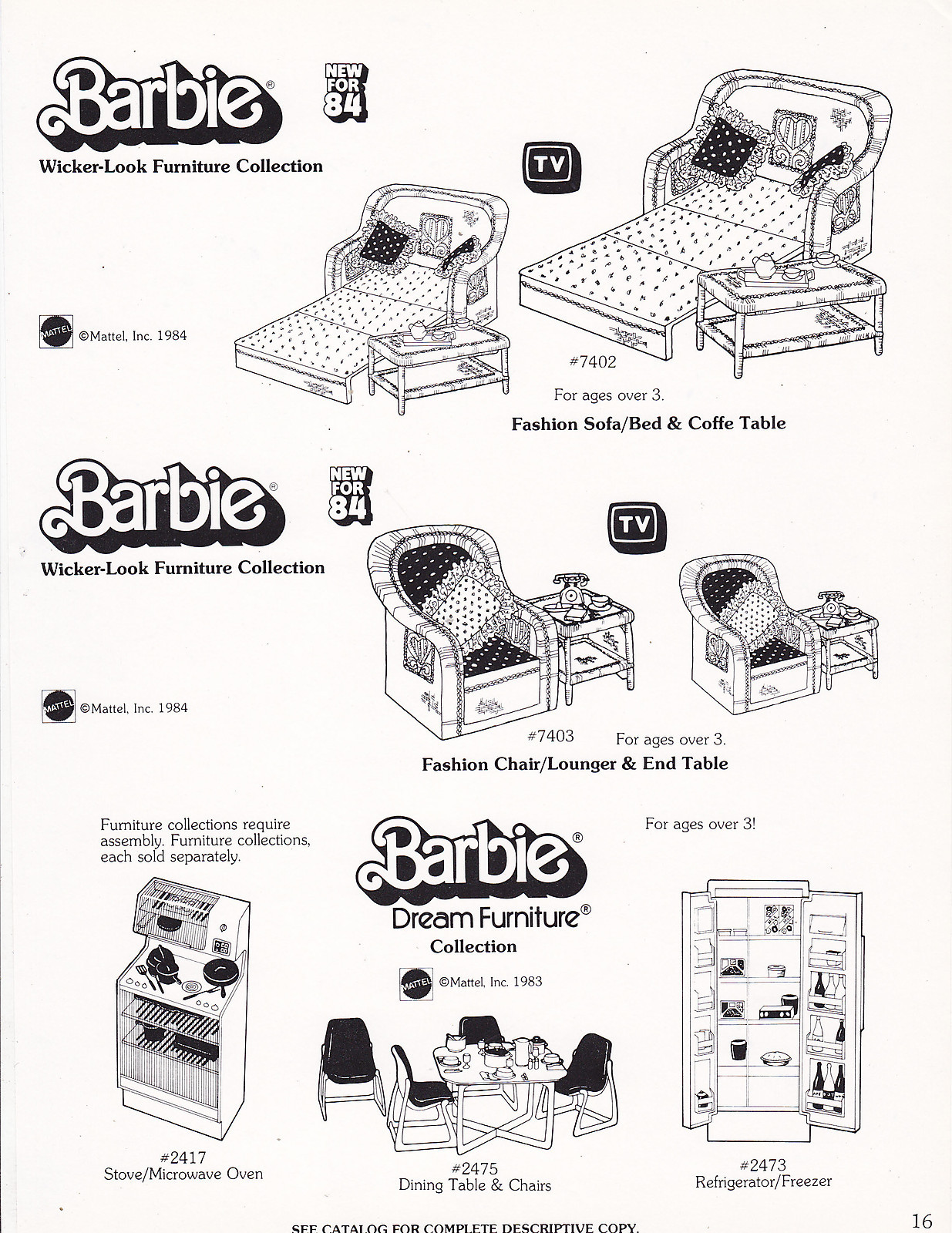 VINTAGE AD SHEET #3455 - 1984 MATTEL - BARBIE WICKER FURNITURE | eBay