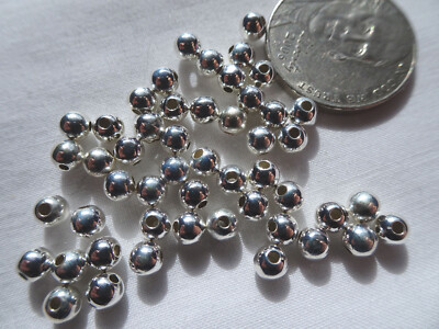 50 Beads Sterling Silver Metal Smooth Seamless 3-3.5mm Round #A911 DNG ...