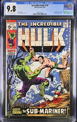 1969 Incredible Hulk 118 CGC 9.8 Classic Sub-Mariner vs Hulk Battle ...