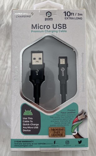 Micro USB Premium Charging Cable Black Extra Long 10 Feet - Hyper Speed ...