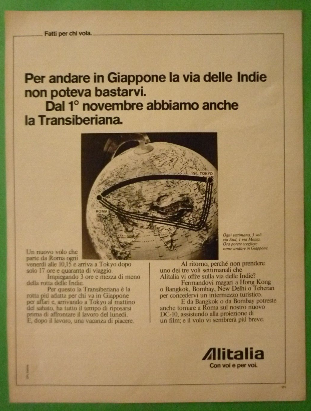 ALITALIA AIRLINES Au JAPON 1973 Publicité 1 Page Originale | eBay