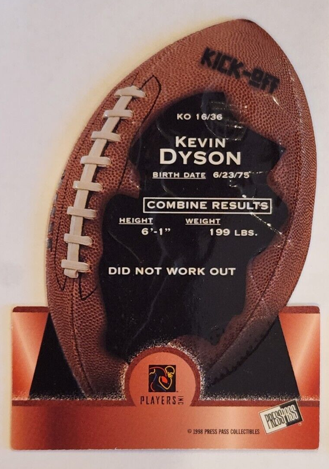 Kevin Dyson 1998 Press Pass Kick-Off #KO16 Tennessee Titans | eBay