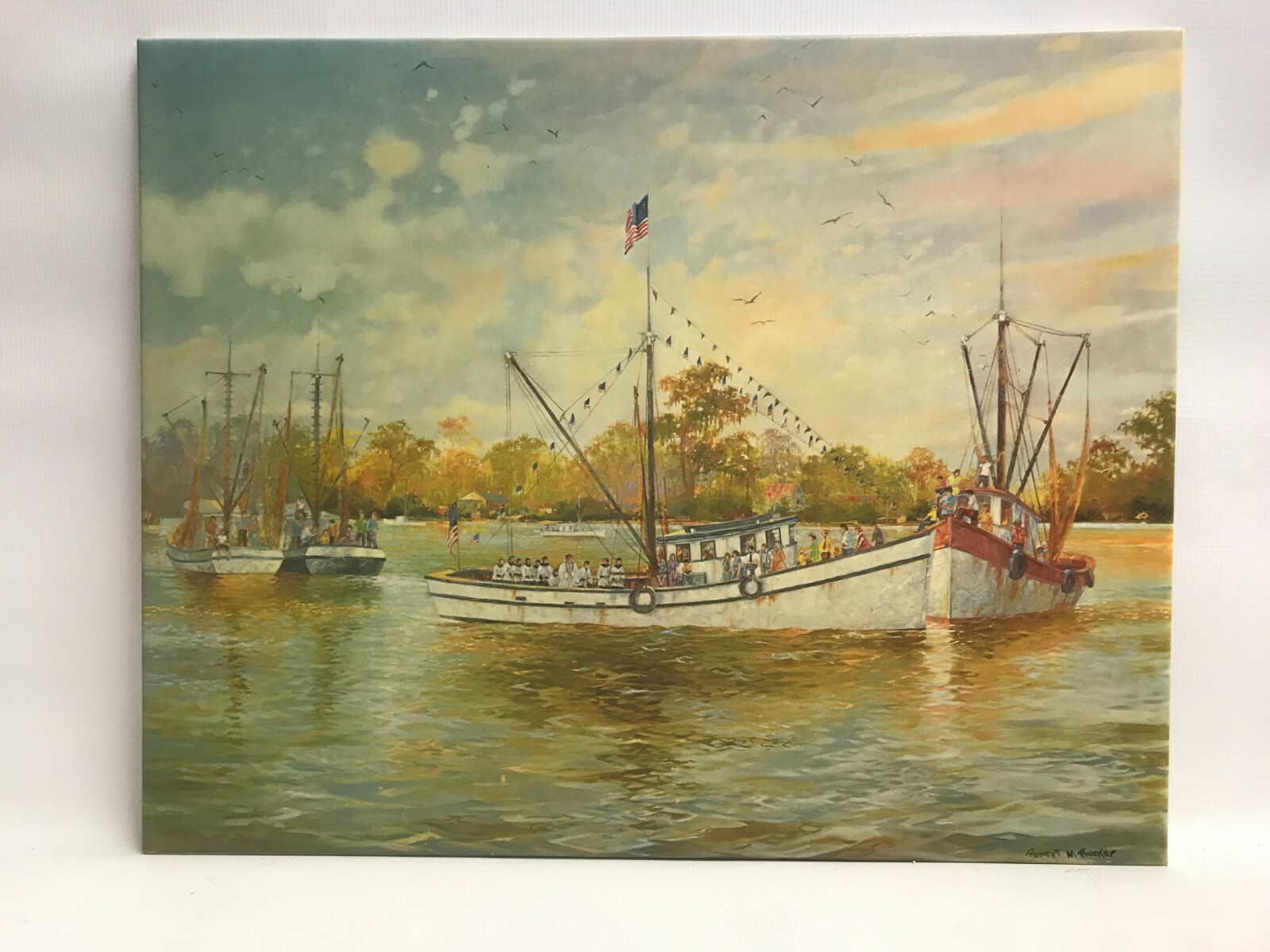 Louisiana Artist Robert M Rucker Canvas Art Blessing of the Fleet Rare ...