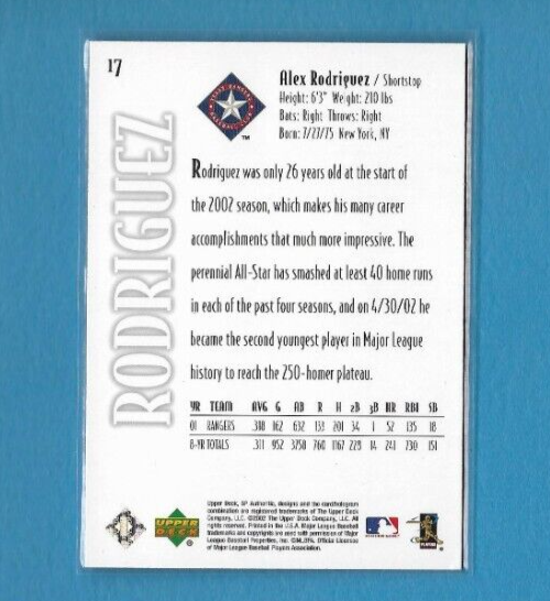 2002 Upper Deck SP Authentic ALEX RODRIGUEZ Card Texas Rangers #17 | eBay
