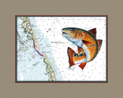 Chart - Oregon Inlet, NC - Red Drum Nautical Chart High Quality Canvas ...