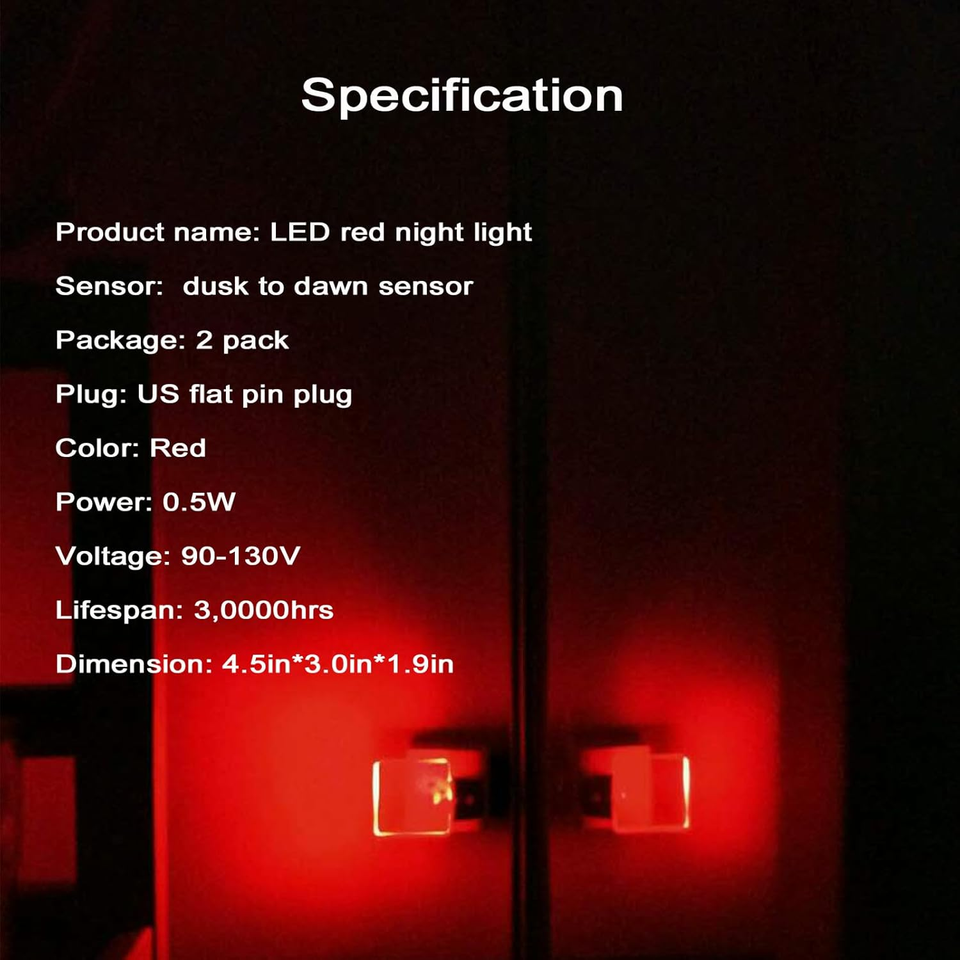 Red Night Lights Plug in 2 Pack, 0.5W Red Light Night Light with Dusk ...