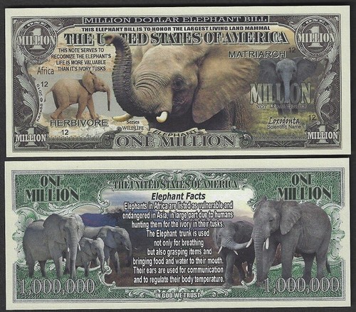 new Million Dollar Elephant Bill Play Funny Money Novelty Note +FREE ...