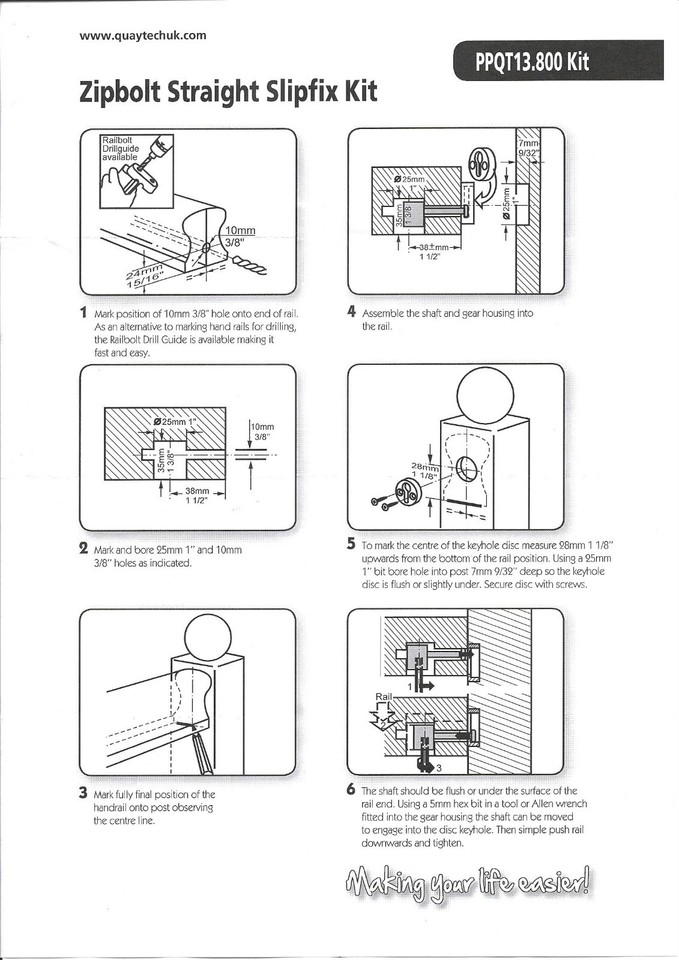 Zipbolt Newel Post Handrail Fixing Kit - Select Angled or Straight ...