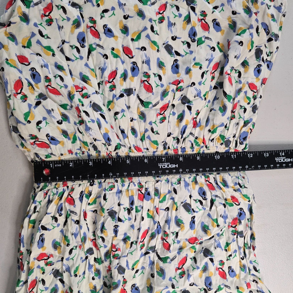 Line & Dot Mini Dress Women's S White Colorful Bird Print Cap Sleeve ...